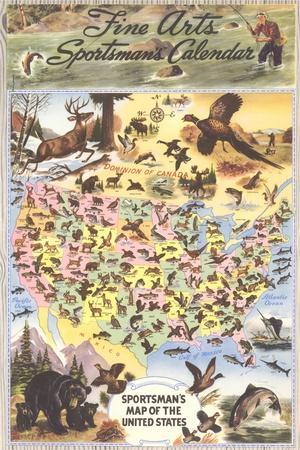 'Sportsman Calendar and Map' Print | AllPosters.com