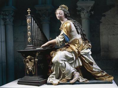 'St Cecilia Playing Portable Organ, Painted and Gilded Terracotta ...