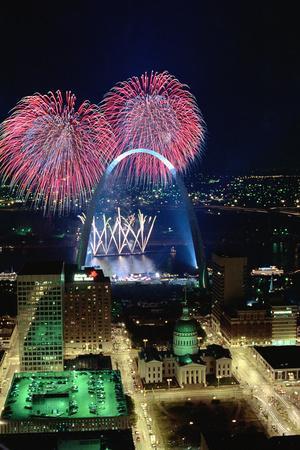 Gateway Arch At Night With Fireworks