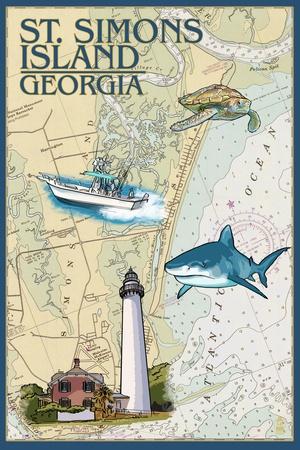 'St. Simons Island, Georgia - Nautical Chart' Posters - Lantern Press ...