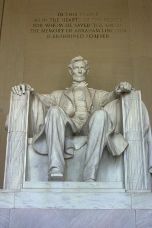 'Statue of President Abraham Lincoln (1809-1865) and Inscription in the ...