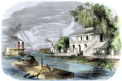 'Steamboats and a Raft Passing a Sugar Plantation on the Mississippi ...