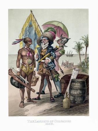 'Vintage image of a satirical depiction of the landing of Christopher ...