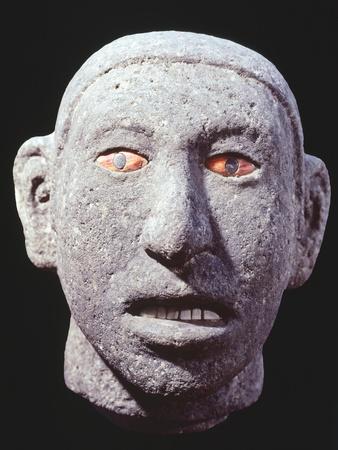 'Stone Head of a Man with Eyes and Teeth of Shell, Artifact Originating ...