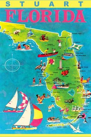 'Stuart, Florida, Map with Attractions' Posters | AllPosters.com