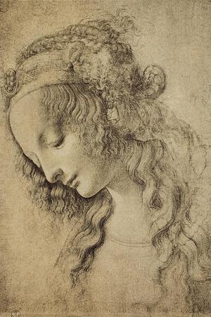 'Study for the Head of Magdalene, Drawing by Leonardo Da Vinci, Cabinet ...