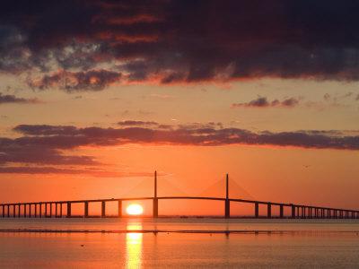 'Sun Rises Behind the Sunshine Skyway Bridge, Pinellas County, Florida ...