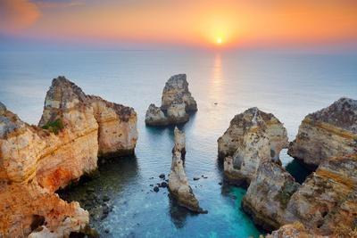 Sunrise landscape at Algarve coast near Lagos, Portugal Photo ...