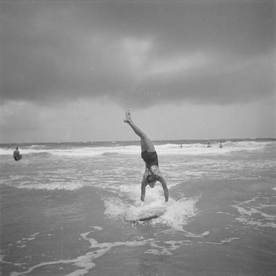 'Surf Rider Doing Handstand, Ceylon, 1935 (B/W Photo)' Giclee Print ...