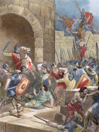 'King Wamba (D.687) at the Siege of Nimes (673). Colored Engraving ...