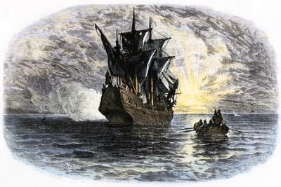 'The Boat of a Group of Pelerins of the Ship Mayflower, Arriving at ...