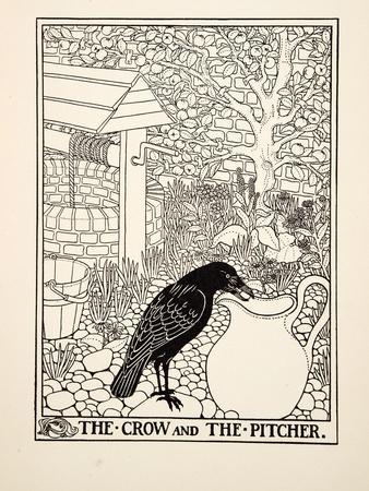 'The Crow and the Pitcher, from A Hundred Fables of Aesop, Pub.1903 ...