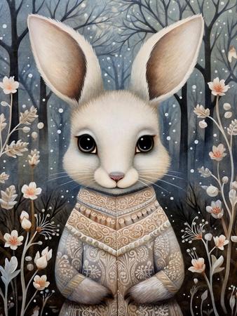 'Woodland Pattern White Rabbit' Poster - The Dutch Lady | AllPosters.com