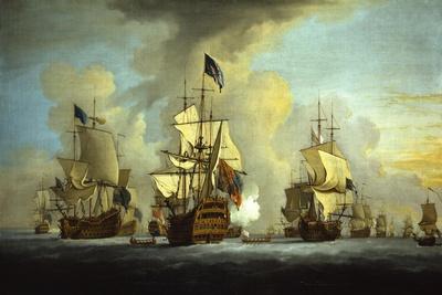 'The English Fleet at Anchor with the Admiral's Ship Signalling to the ...