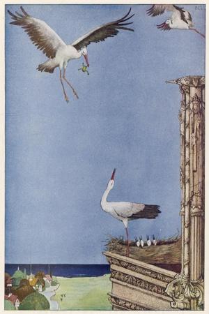 'The Father Stork Brings a Frog to His Nestlings' Posters - Harry ...