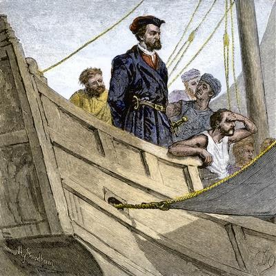 'The French Explorer Jacques Cartier (1491-1557) aboard His Ship ...