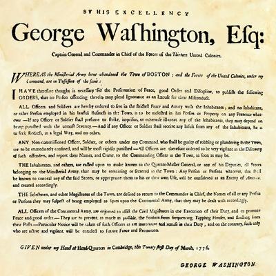 'The Official Order of General George Washington (1732-1799) for the ...