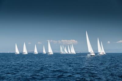 'The Race of Sailboats, a Sail Regatta, Reflection of Sails on Water ...