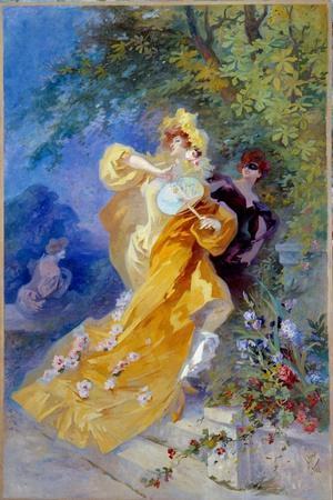 'The Yellow Domino Painting by Jules Cheret (1836-1932) 20Th Century ...