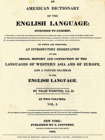 'Title Page for Volume 1 of an American Dictionary of the English ...