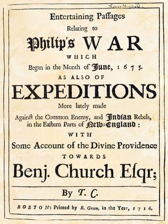 'Title Page of the Contemporary Story of the War of King Philip (Or ...