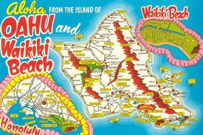 'Tourist Map of Oahu, Hawaii' Posters | AllPosters.com