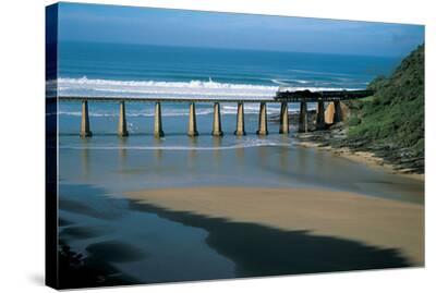 'Train Crossing Bridge Over Bay' Stretched Canvas Print | AllPosters.com
