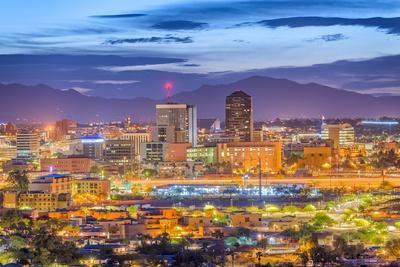 'Tucson, Arizona, USA downtown skyline from Sentinel Peak at dawn ...