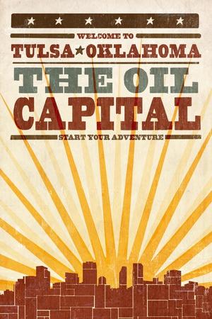 'Tulsa, Oklahoma - Skyline and Sunburst Screenprint Style' Prints ...