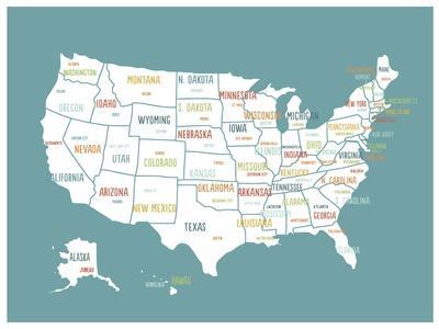 'Turquoise USA Map' Print - Kindred Sol Collective | AllPosters.com