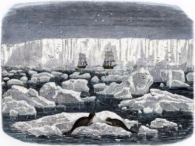 'Two Exploration Ships off the Antarctic, in the Middle of Ice Blocks ...