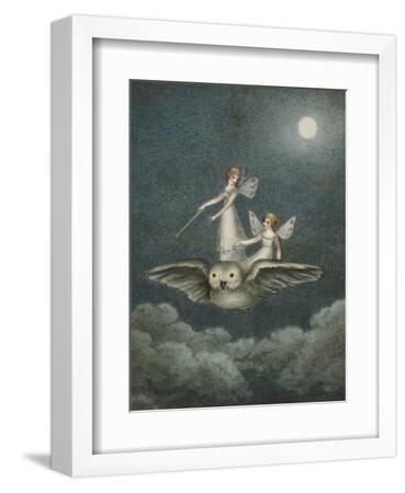 'Two Fairies Standing on the Back of an Owl Beneath a Moon' Giclee ...