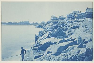 'Two Men Fishing from Rocks at Seaside Resort, 1890S (Cyanotype ...