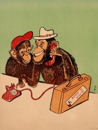 'Two Monkeys Talking on a Telephone, C.1955' Giclee Print | AllPosters.com
