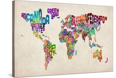 'Typographic Text World Map' Stretched Canvas Print - Michael Tompsett ...