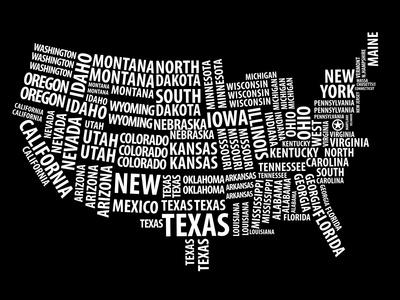 'Typography Usa Map' Prints - NaxArt | AllPosters.com