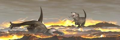 'Tyrannosaurus Rex Dinosaurs Dying from a Big Meteorite Crash' Poster ...