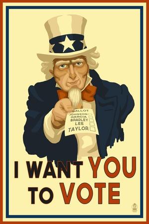 'Uncle Sam - I Want You to Vote - Political' Print - Lantern Press ...
