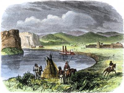 'United States, Missouri State: Steamboat on the Missouri River at Fort ...