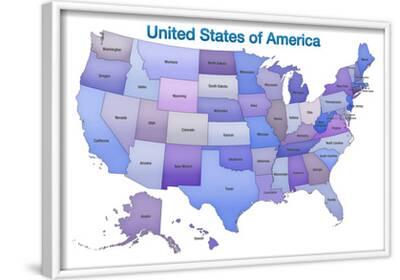 'United States of America Map USA Blue Tonal Art Poster Print' Posters ...