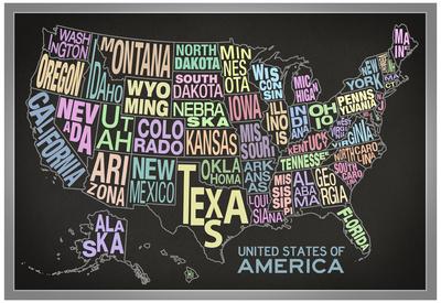 'United States of America Stylized Text Map (Black)' Posters ...