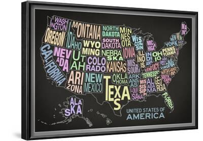 'United States of America Stylized Text Map (Black)' Posters ...