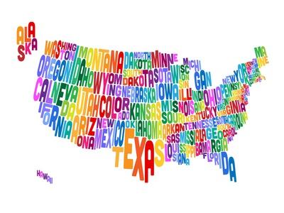 'United States Typography Text Map' Art - Michael Tompsett | AllPosters.com