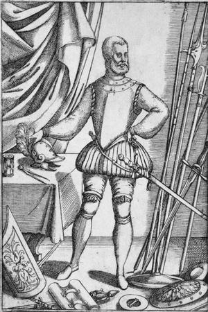 Portrait of Giacomo Di Grassi, showing weapons the use of which he ...