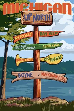 'Up North, Michigan - Sign Destinations' Art - Lantern Press ...