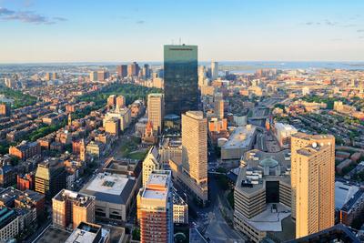 'Urban City Aerial View. Boston Aerial View with Skyscrapers at Sunset ...