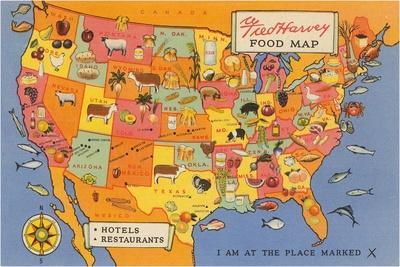 'US Map Showing Harvey Hotels and Restaurants' Prints | AllPosters.com
