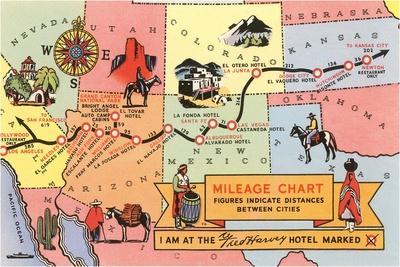 'US Map Showing Harvey Hotels' Prints | AllPosters.com