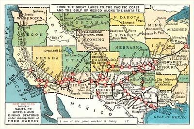 'US Map Showing Harvey Hotels' Art | AllPosters.com