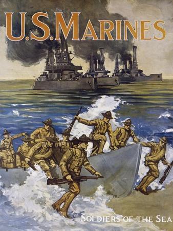 'US Marines, Soldiers of Sea, Marine Corps Recruitment Poster, World ...